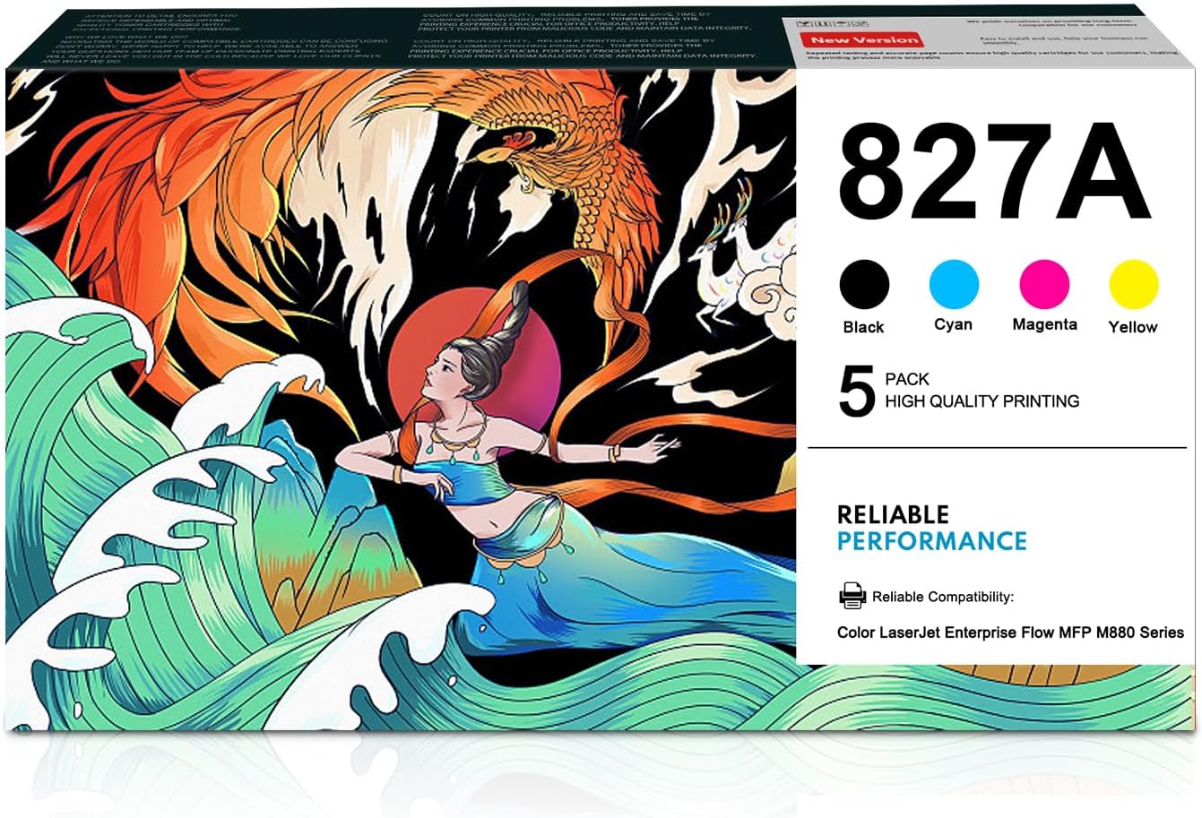 Amazon.com: (with Chip) 827A 2Black, Cyan, Magenta, Yellow Toner Cartridge 5-Pack, CF300A CF301A ...