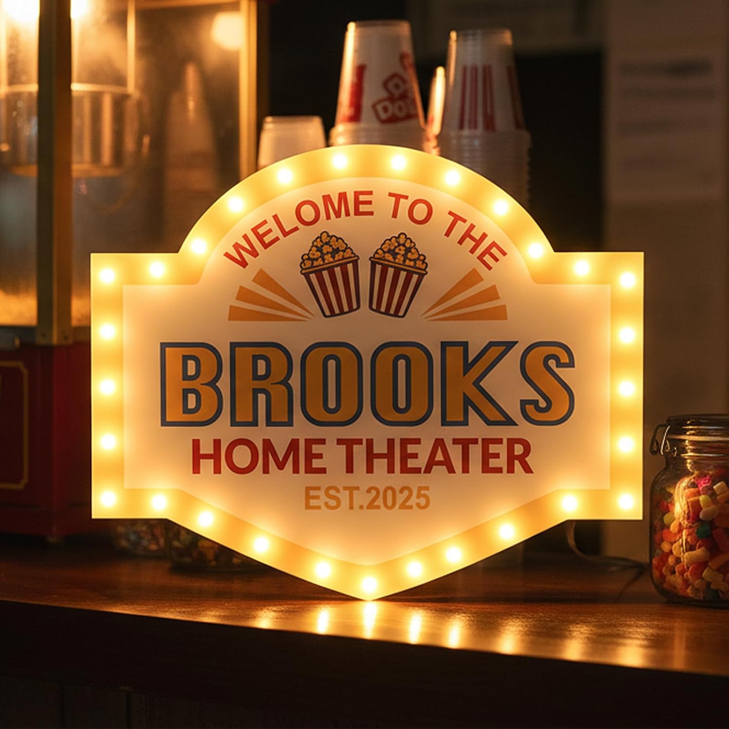 Custom Home Theater Marquee Light Sign, Large Personalized Family Name ...