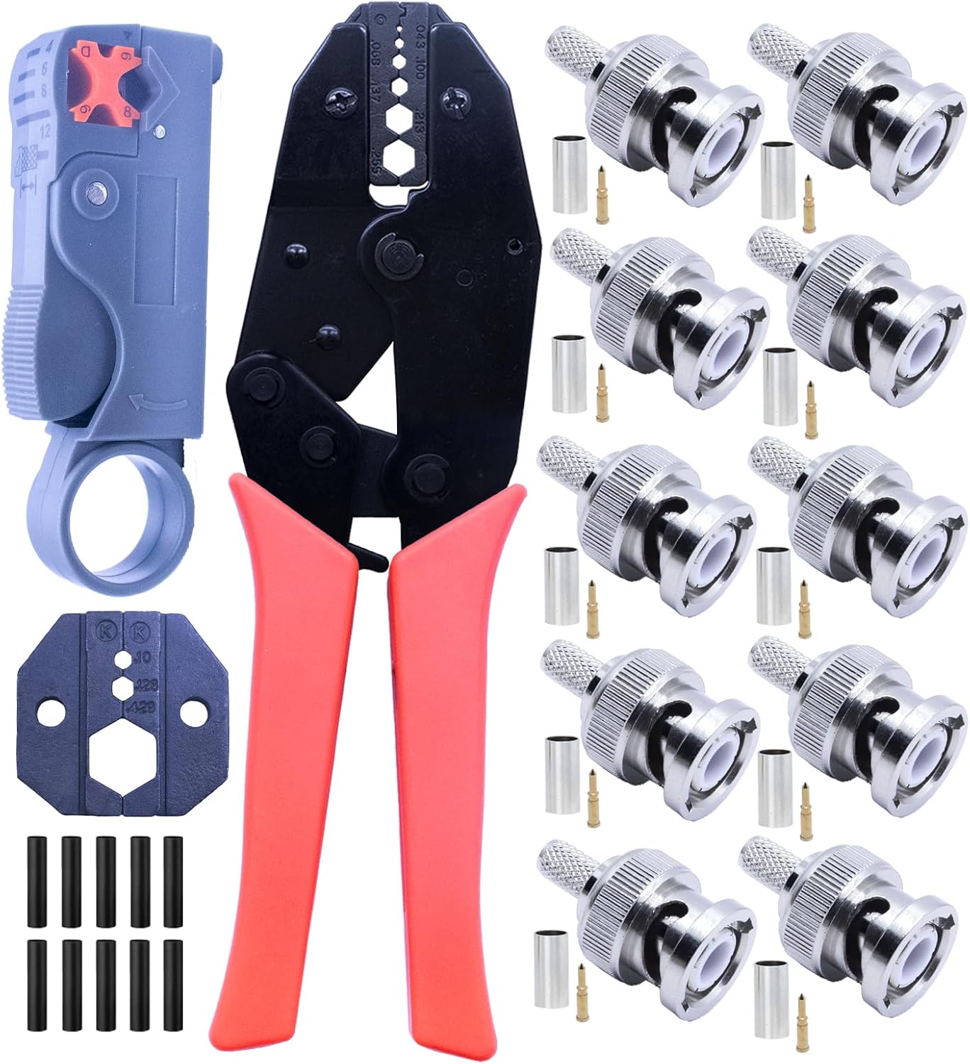 Coaxial Cable Crimping Tool with 10pcs BNC Male connectors and Wire ...