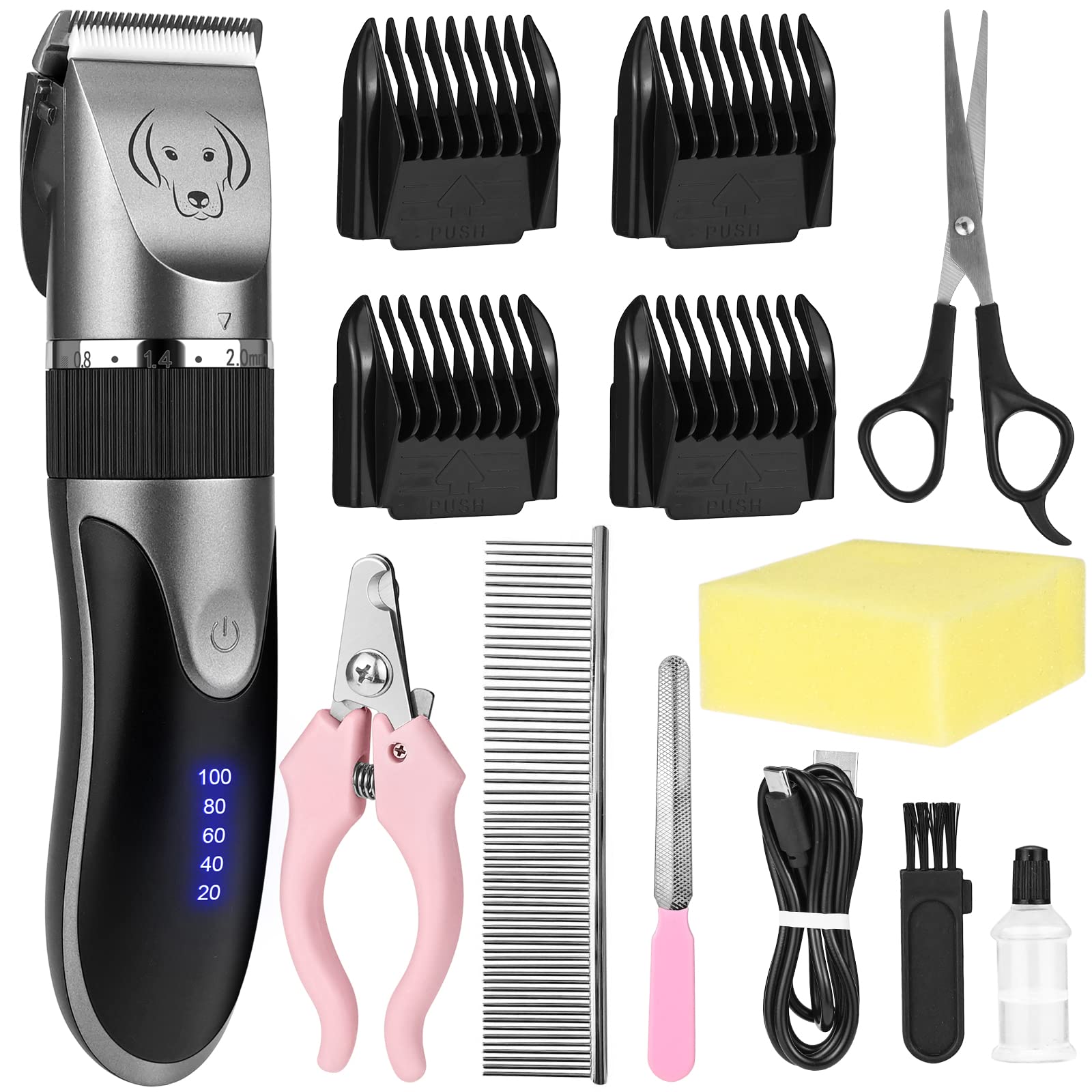 Dog Grooming Kit, Pet Clipper Shaver with LED Display, USB Rechargeable ...