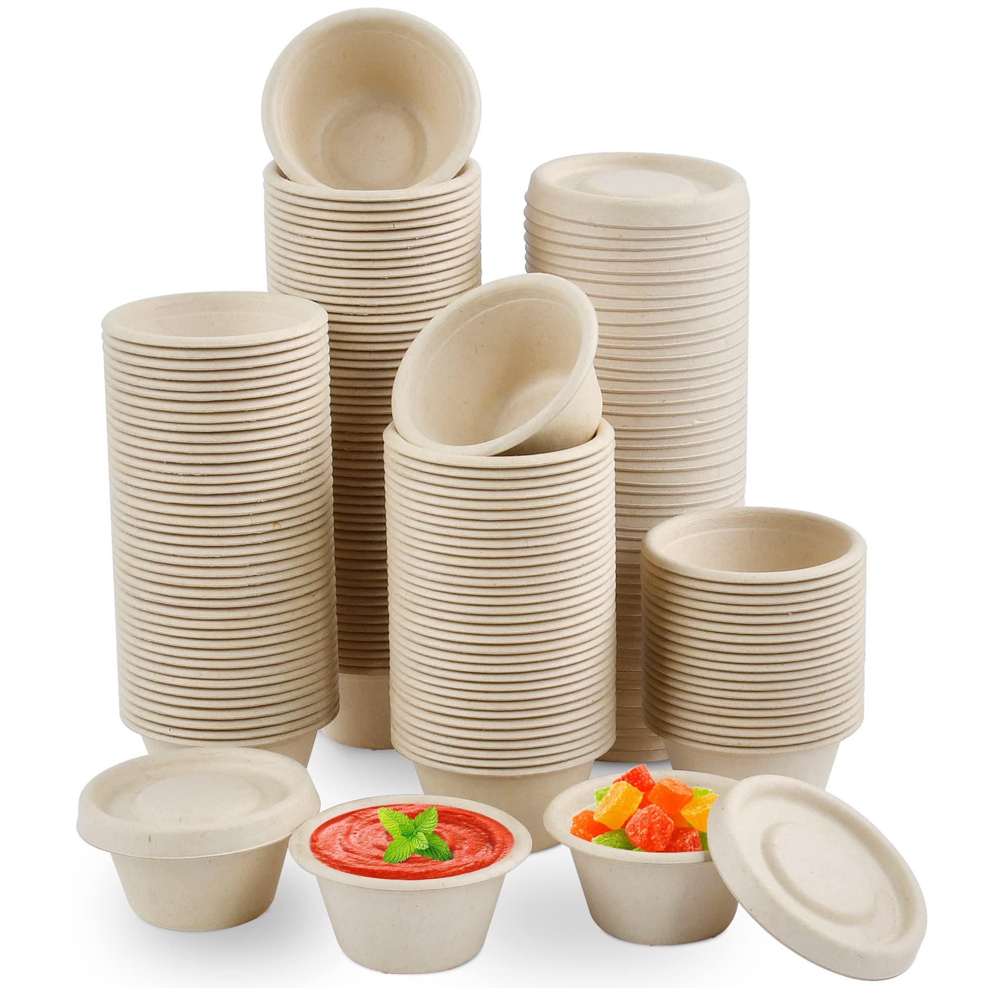 Amazon.com: Elesunory 200 Pack 2oz Biodegradable Condiment Cups with ...
