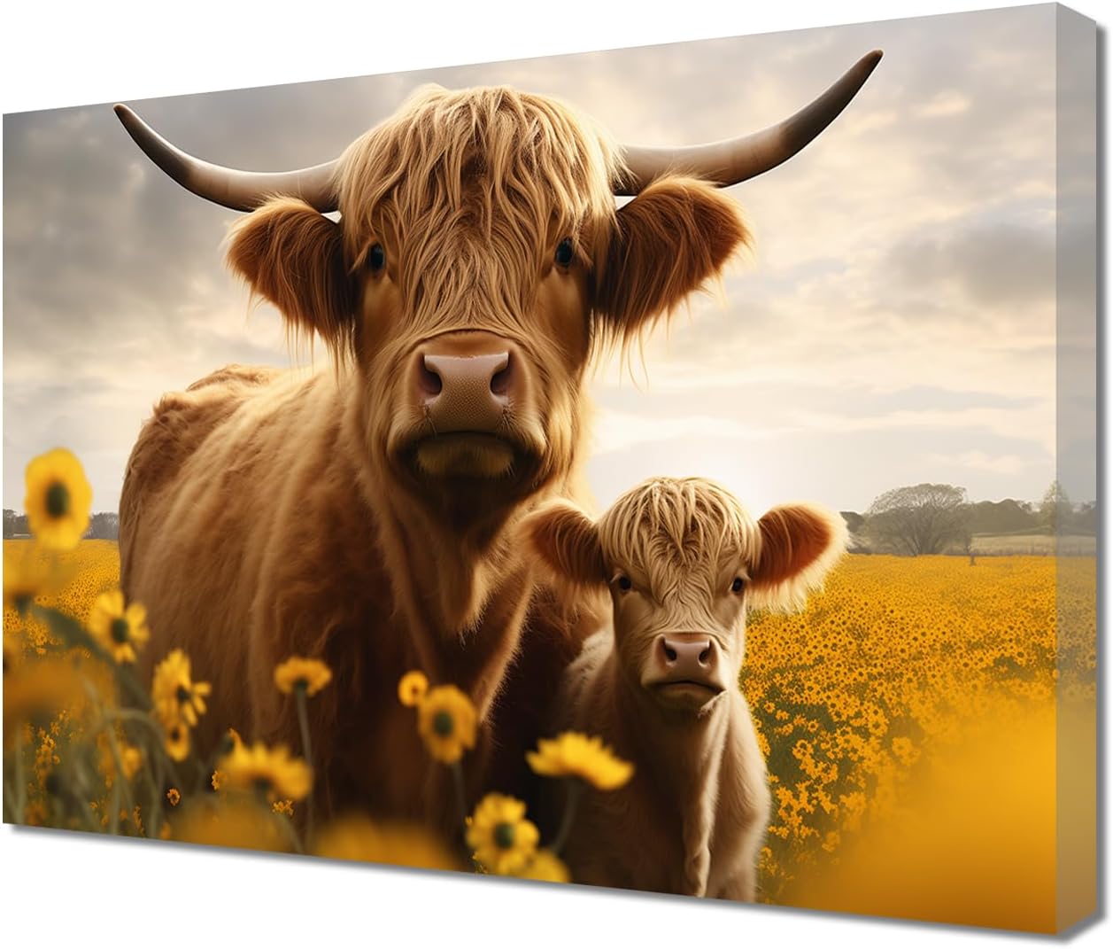 ZQQART Highland Cow Canvas Wall Art Farmhouse Cow Painting Prints Furry ...