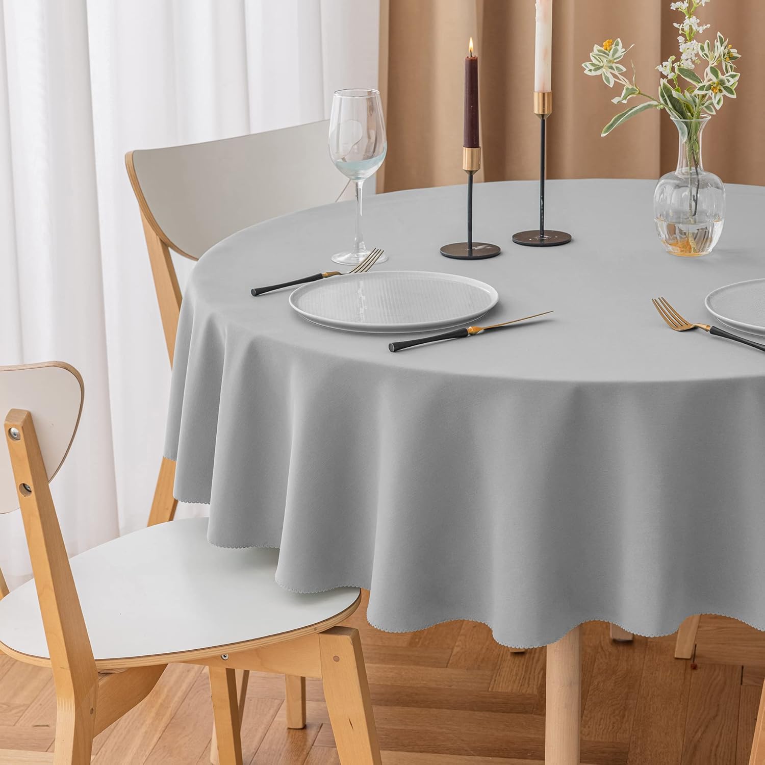 WELTRXE Round Tablecloths,180cm Dia, Reusable Textured Thick Table ...