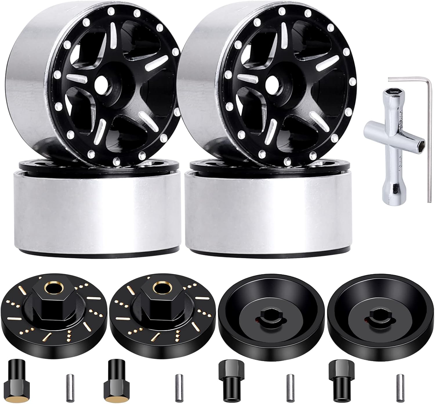 Amazon.com: Hobbypark 4pcs 1.0 Beadlock Wheels Rims with Brass Wheel ...