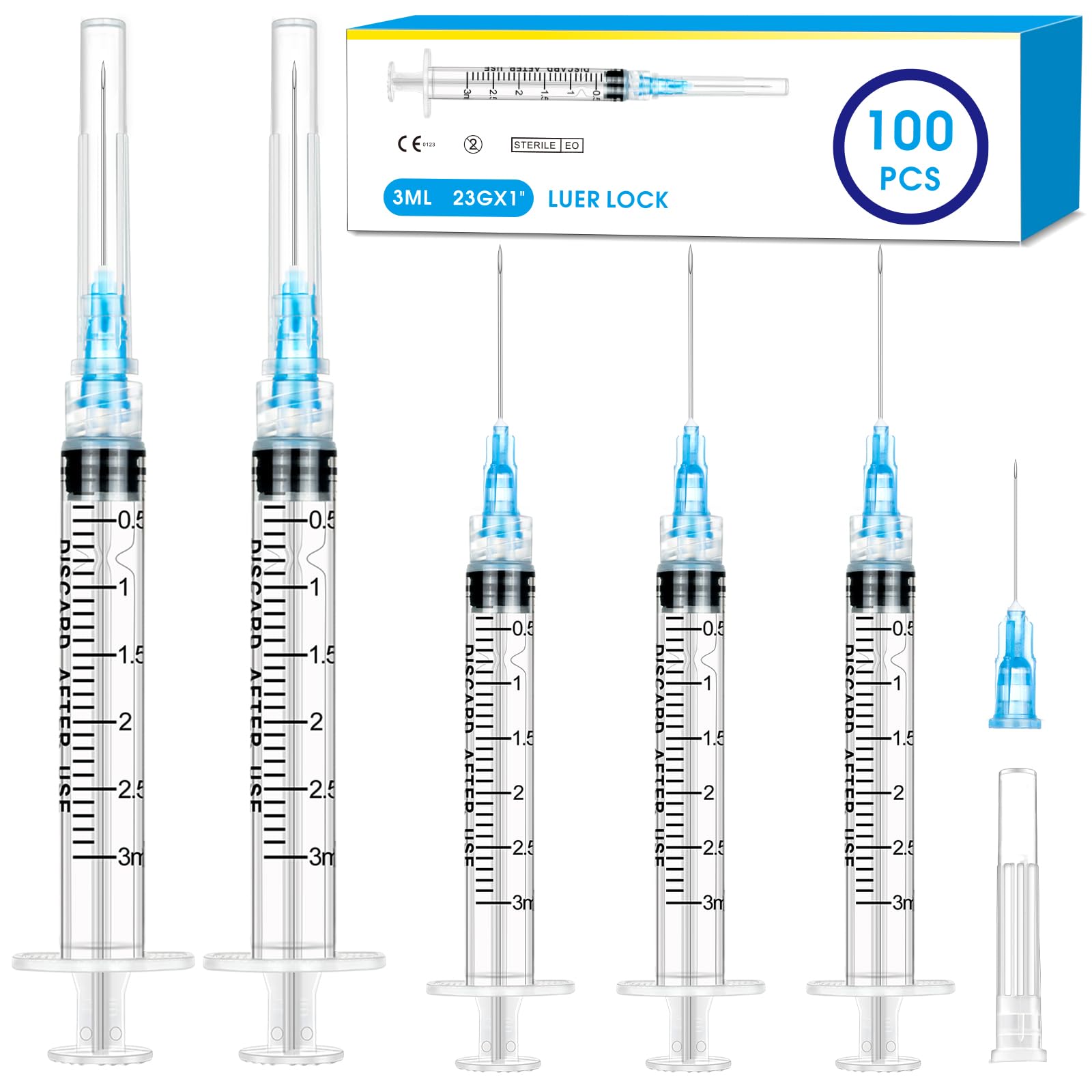 100 Pack 3ml Syringes With Needle 23ga 1 Inch Luer | Desertcart South ...