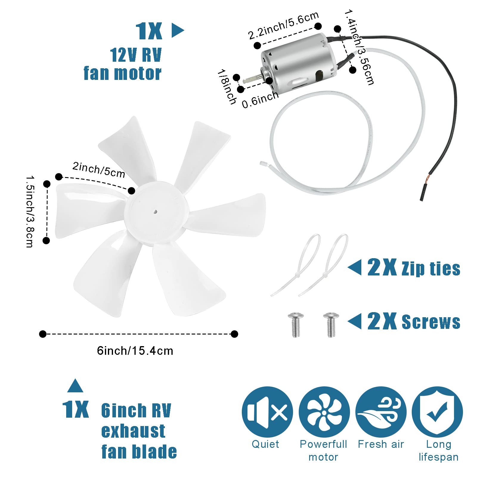 Snapklik.com : FSBCGT 6 Inch RV Vent Fan, 12V D-Shaft RV Fan Motor
