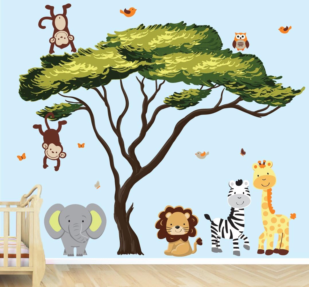 Amazon.com: Large Jungle Tree Decal with Green Leaves, African Tree ...