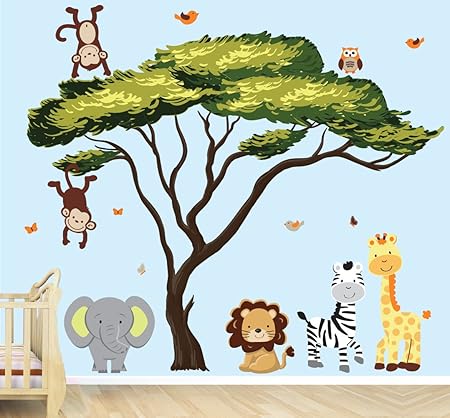 Amazon.com: Large Jungle Tree Decal with Green Leaves, African Tree ...