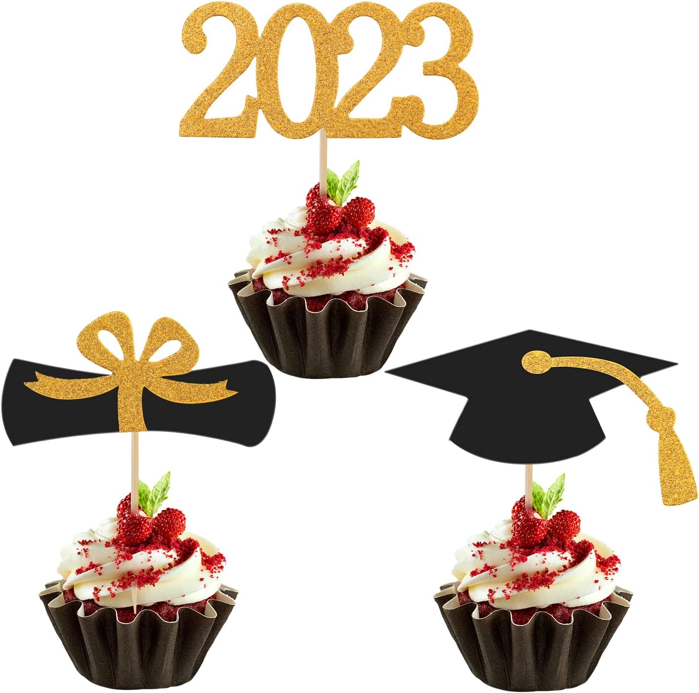 Amazon.com: 48pcs Graduation Cupcake Toppers 2023, Glitter Graduation ...