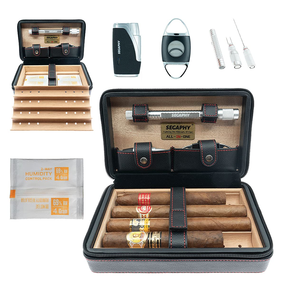 Buy SEGAPHY Cigar Humidor with 2-Way Humidity Control,Cigar Leather ...