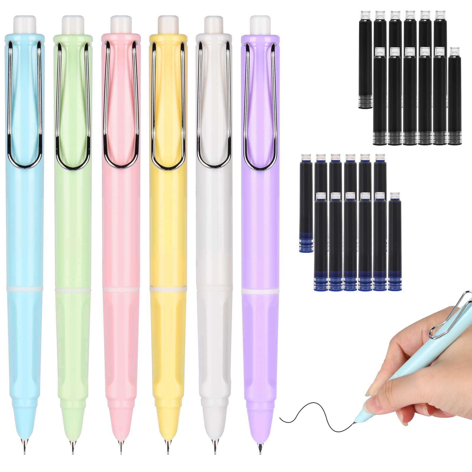 AUAUY Retractable Fountaining Pen, 6PCS Retractable Press Pens ...