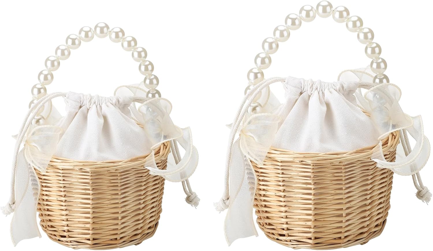 Yitekrg 2pcs Wedding Flower Girl Baskets, Wicker Rattan Flower Baskets ...