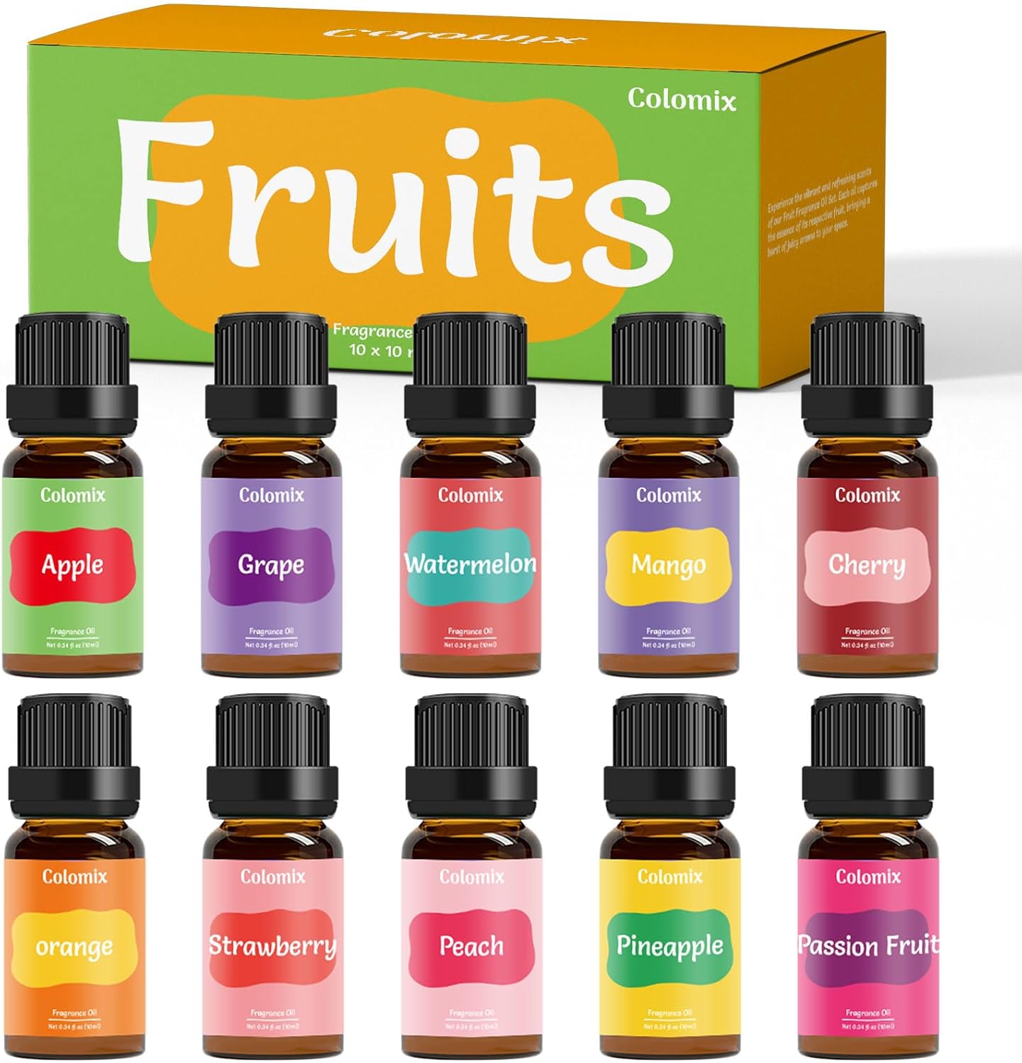Amazon.com: Fruity Fragrance Oil Set, 10x10ml, Colomix Essential Oils for Diffusers for Home ...