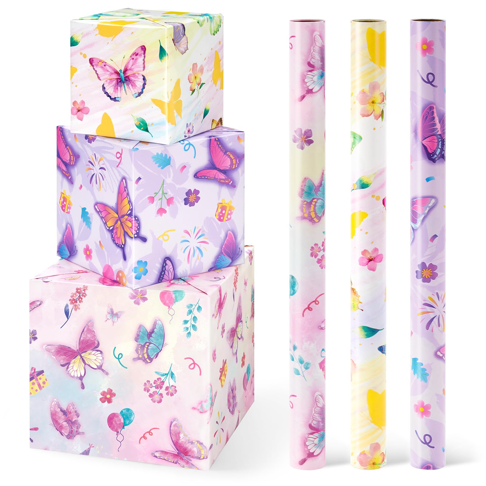 Snapklik.com : WERNNSAI Butterfly Wrapping Paper Rolls - 3 Short Rolls ...