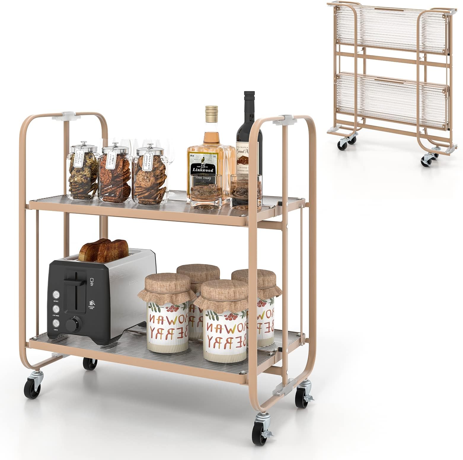 Amazon.com: Giantex 2-Tier Mobile Serving Cart, Foldable Storage Cart ...