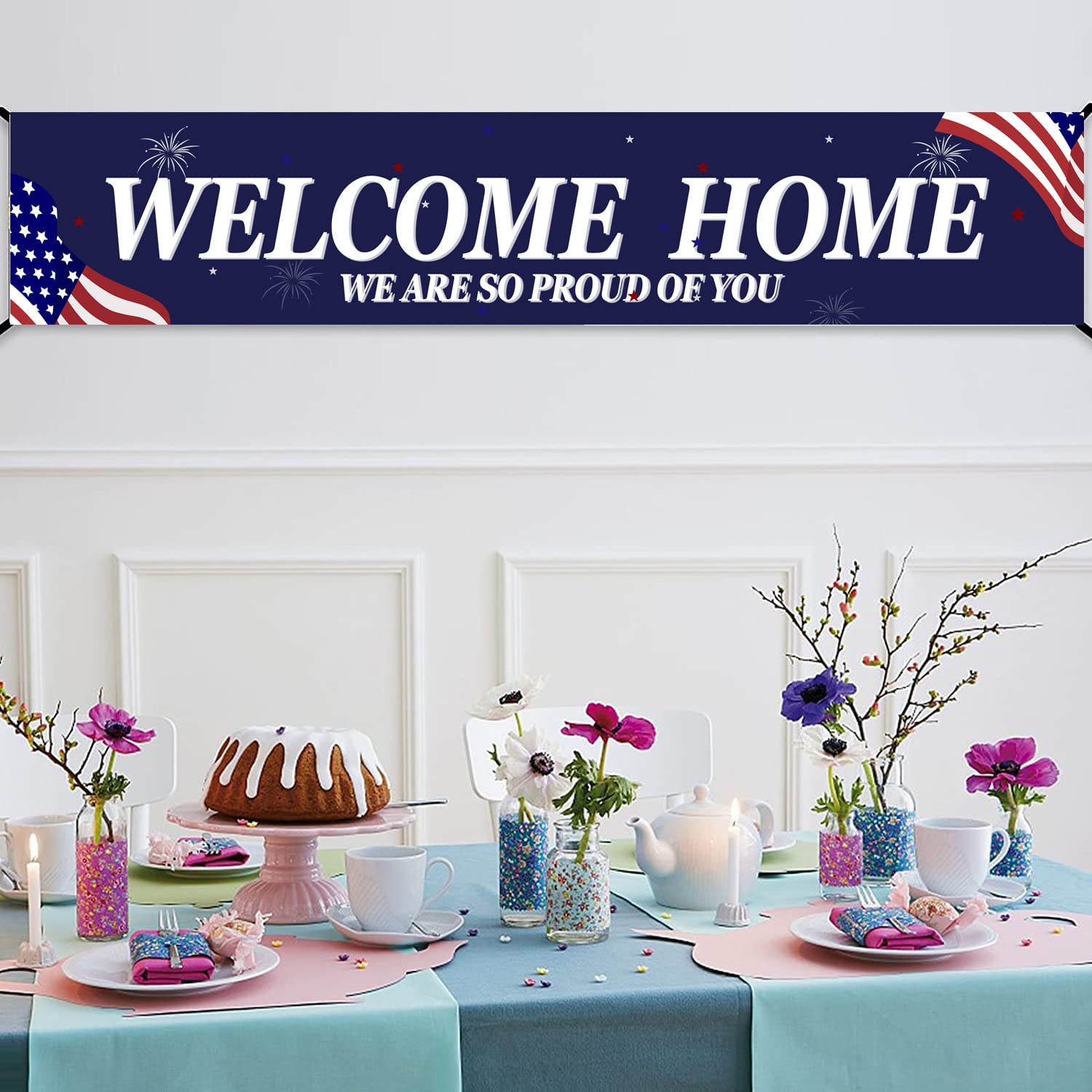 Blue Welcome Home Backdrop Decorations Welcome Home We Missed You So ...