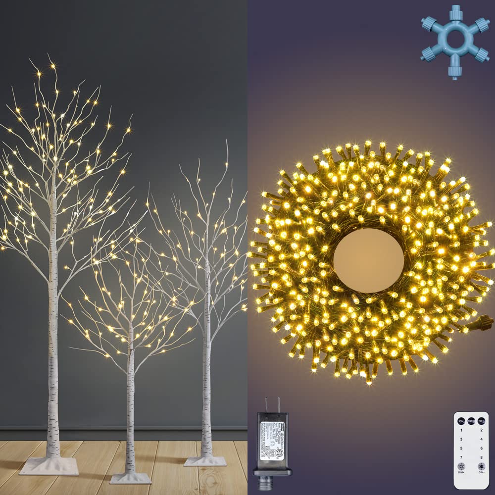 Amazon.com: Lighted Birch Tree Set with 250FT Christmas String Lights ...
