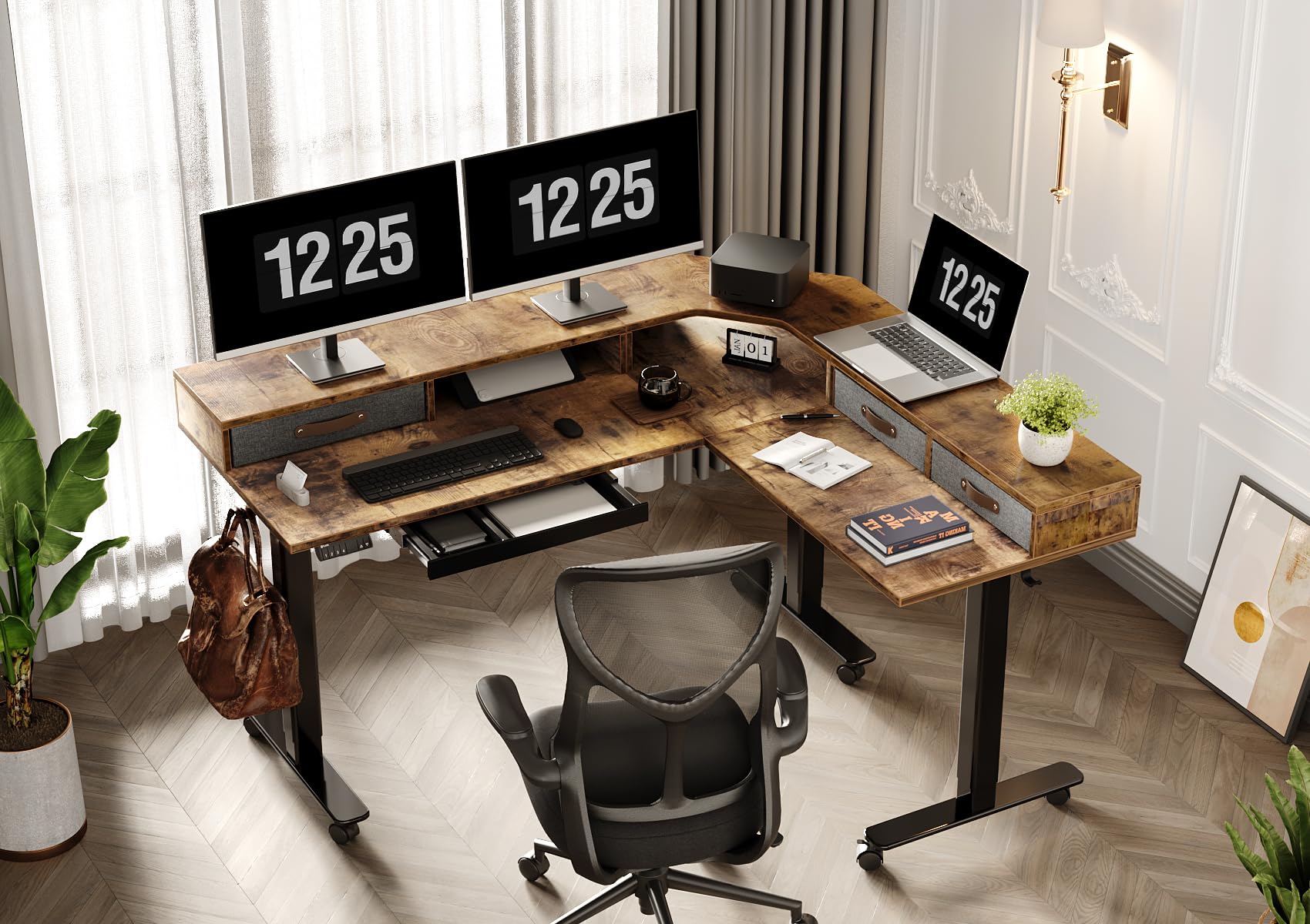 Snapklik.com : Claiks Triple Motor 63 L Shaped Standing Desk