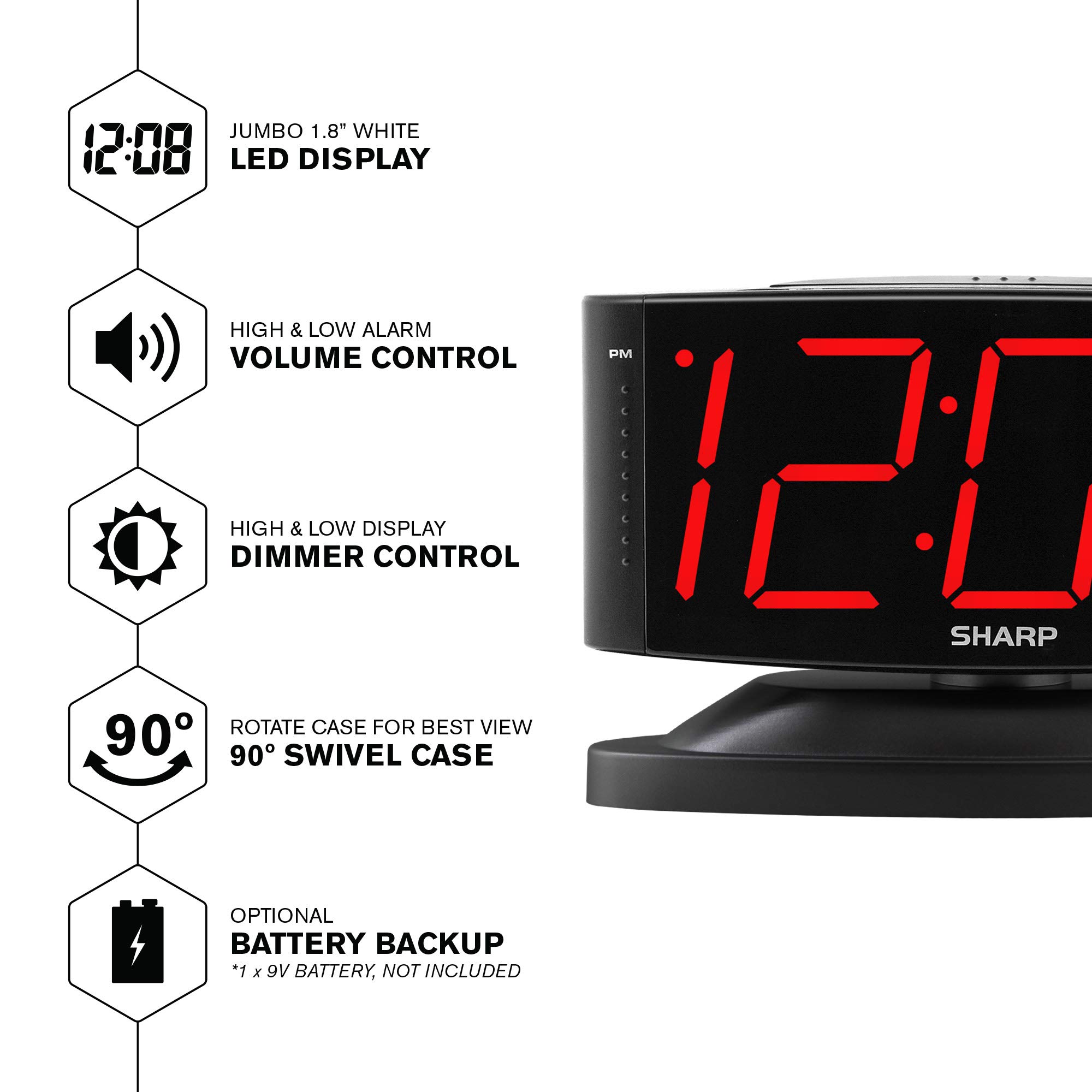 Snapklik.com : Sharp Home LED Digital Alarm Clock Swivel Base - Outlet ...