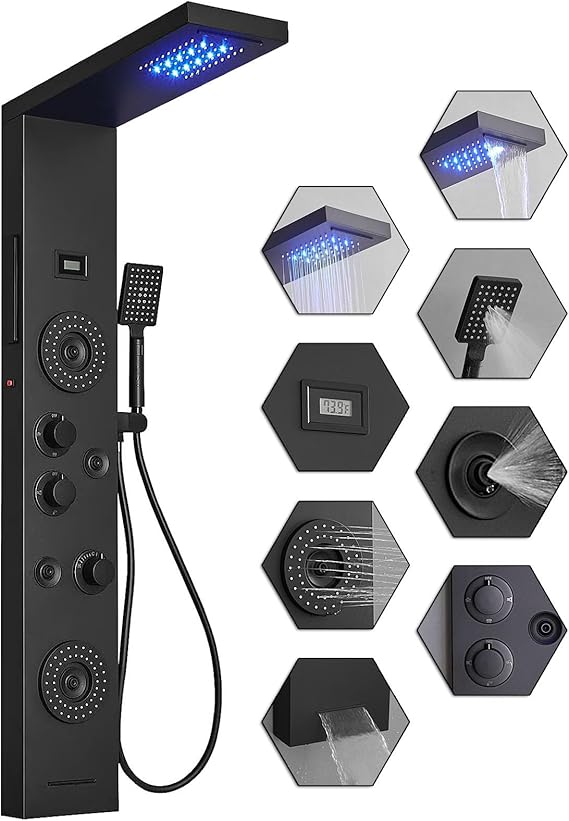 Bathfinesse Shower Panel LED Rainfall Waterfall Shower Head Light ...