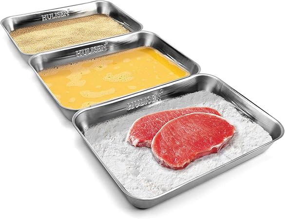 Amazon.com | HULISEN Breading Trays Set of 3, Large Stainless Steel ...