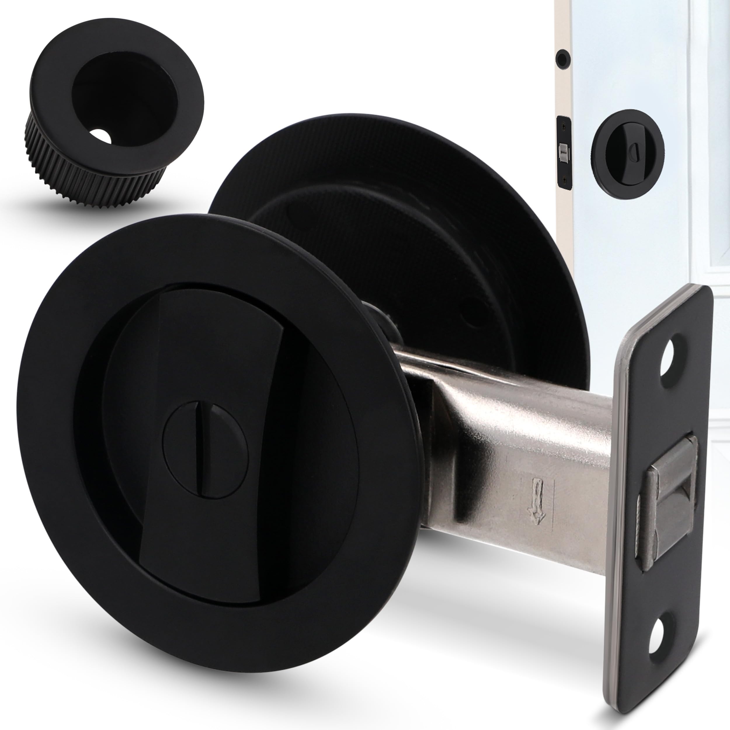 Premium Black Pocket Door Hardware - Round Pocket Door Lock - Ergonomic ...