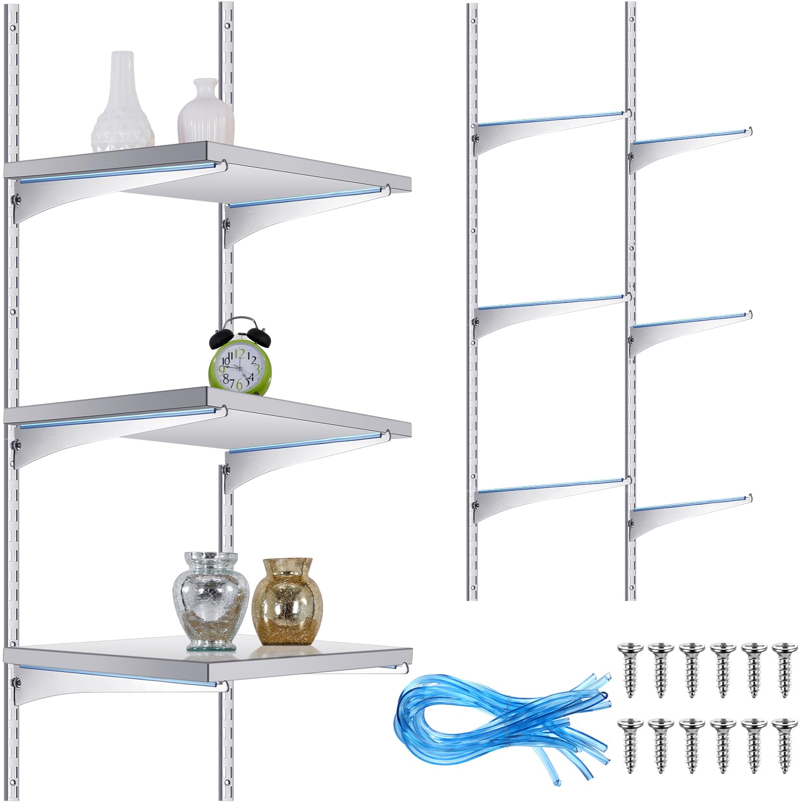 Amazon.com: MorningRo 4 Pcs Silver Twin Rail Upright Wall Shelving ...