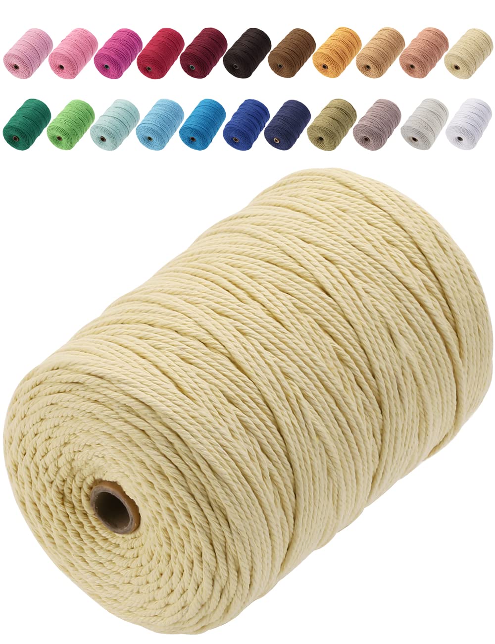 GOHOF Macrame Cord 3mm x 200m Premium Cotton Macrame Rope, 4 Strand ...