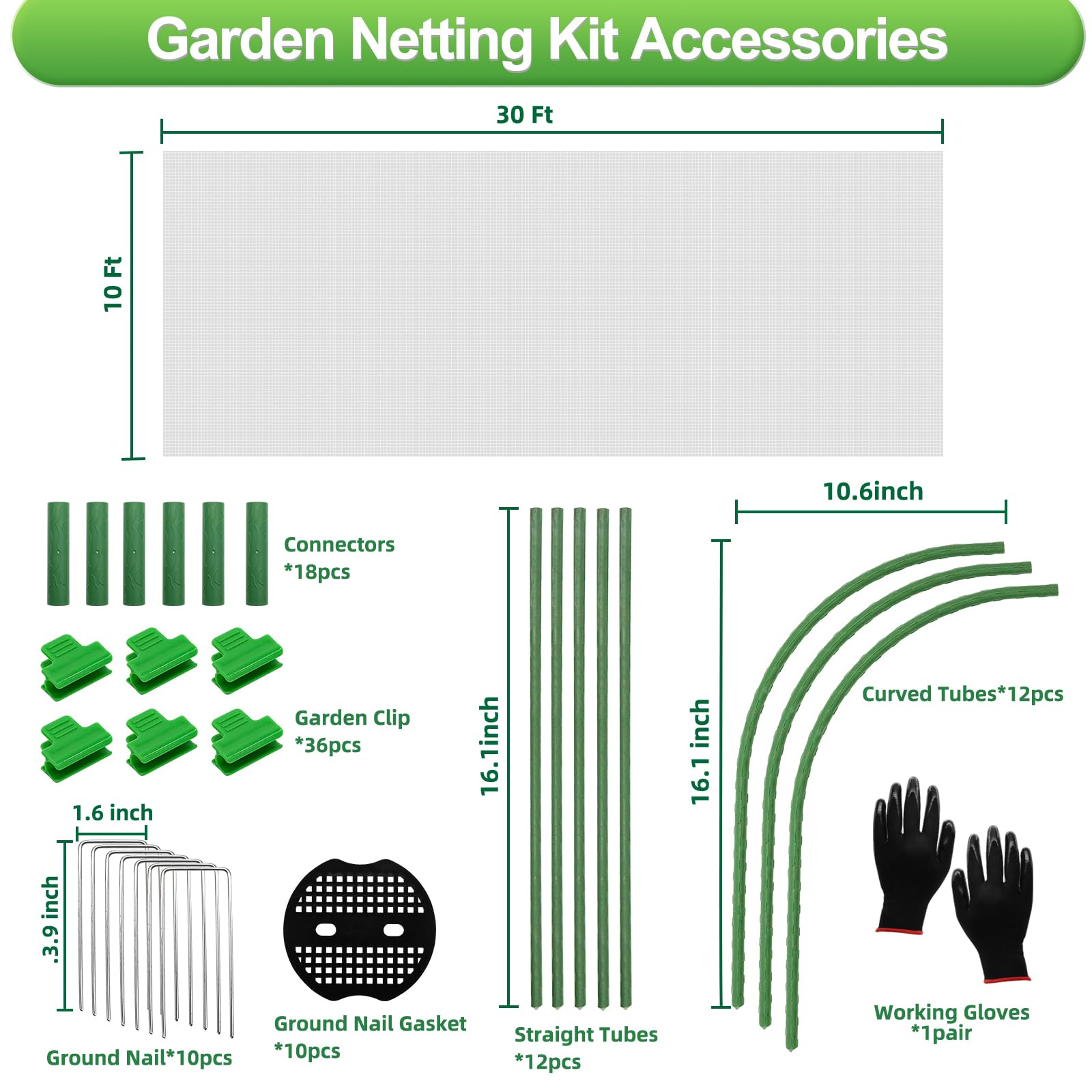 Garden Netting Kit, 10X30 Ft Garden Ultra Fine Mesh Net Bird Barrier Protection with Garden ...