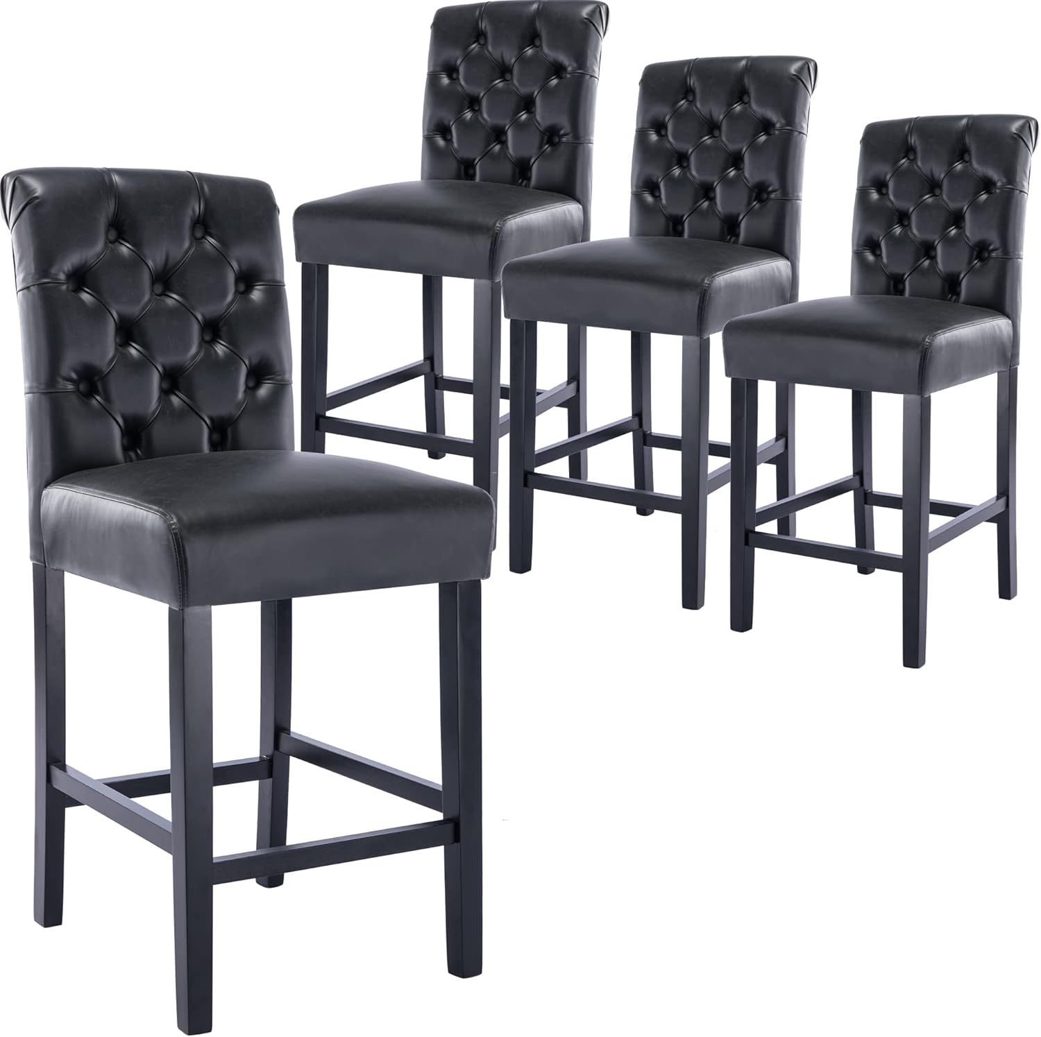 Amazon.com: Kmax Counter Height Bar Stools Set of 4 Tufted Leather ...