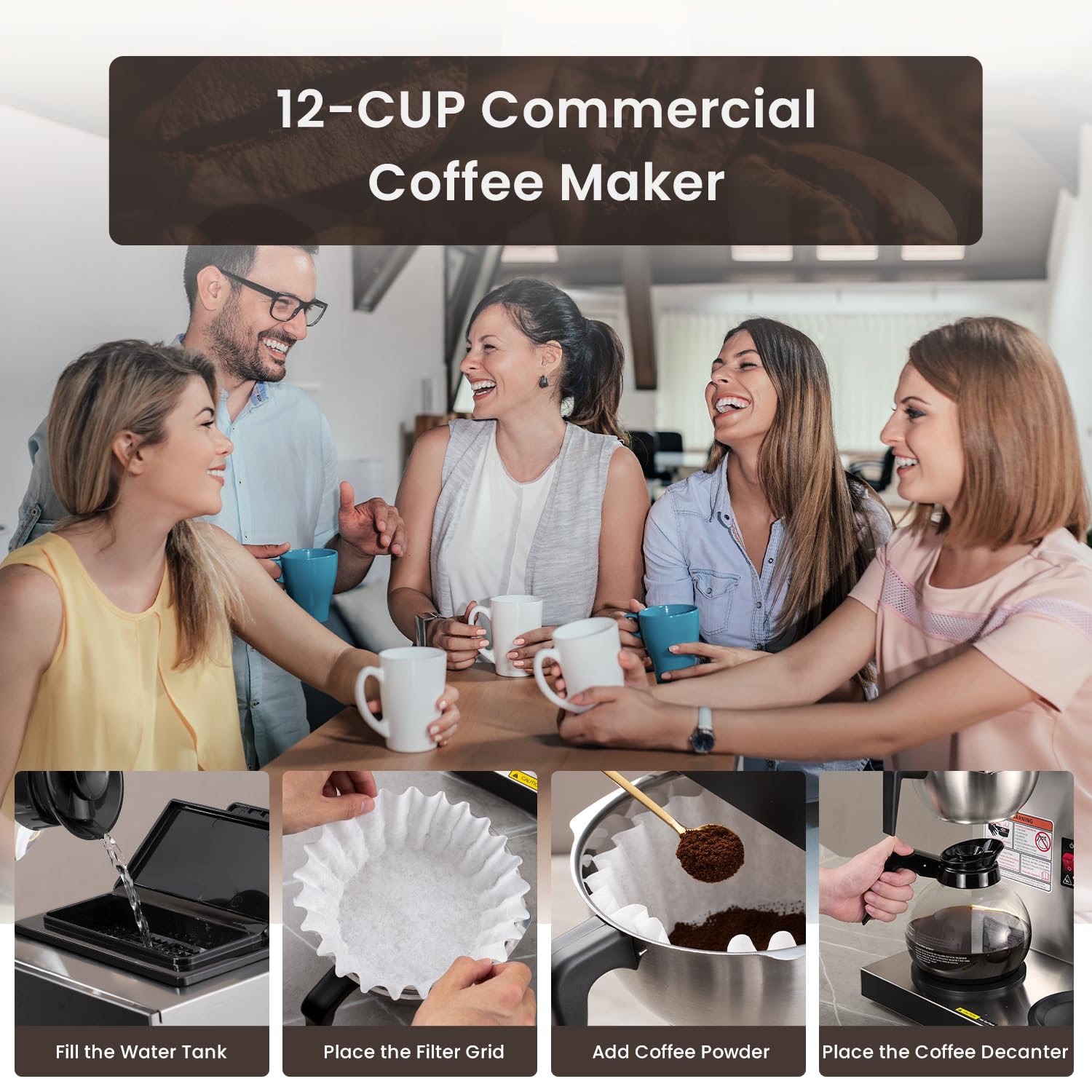 SYBO 12-Cup Commercial Coffee Maker, Pour Over Drip Coffee Maker Brewer ...