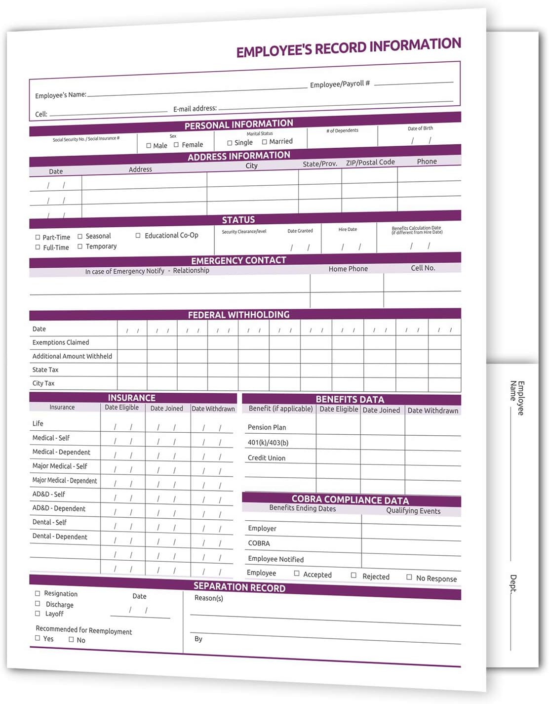 Amazon.com : TOPS Employee Record Master File Jacket, 1-1/4 Inch ...