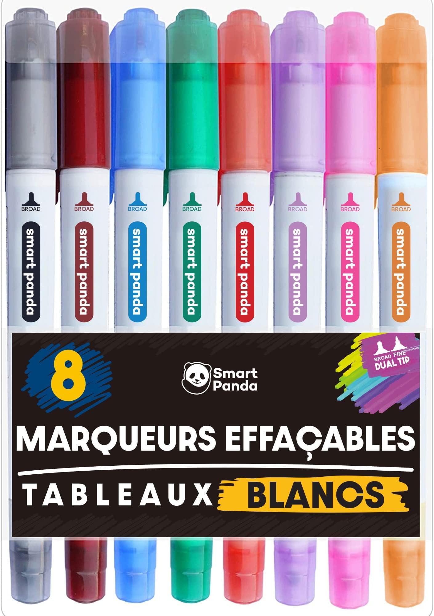 Marqueurs pour Tableaux Blancs par SmartPanda – Double Pointe, Médium ...