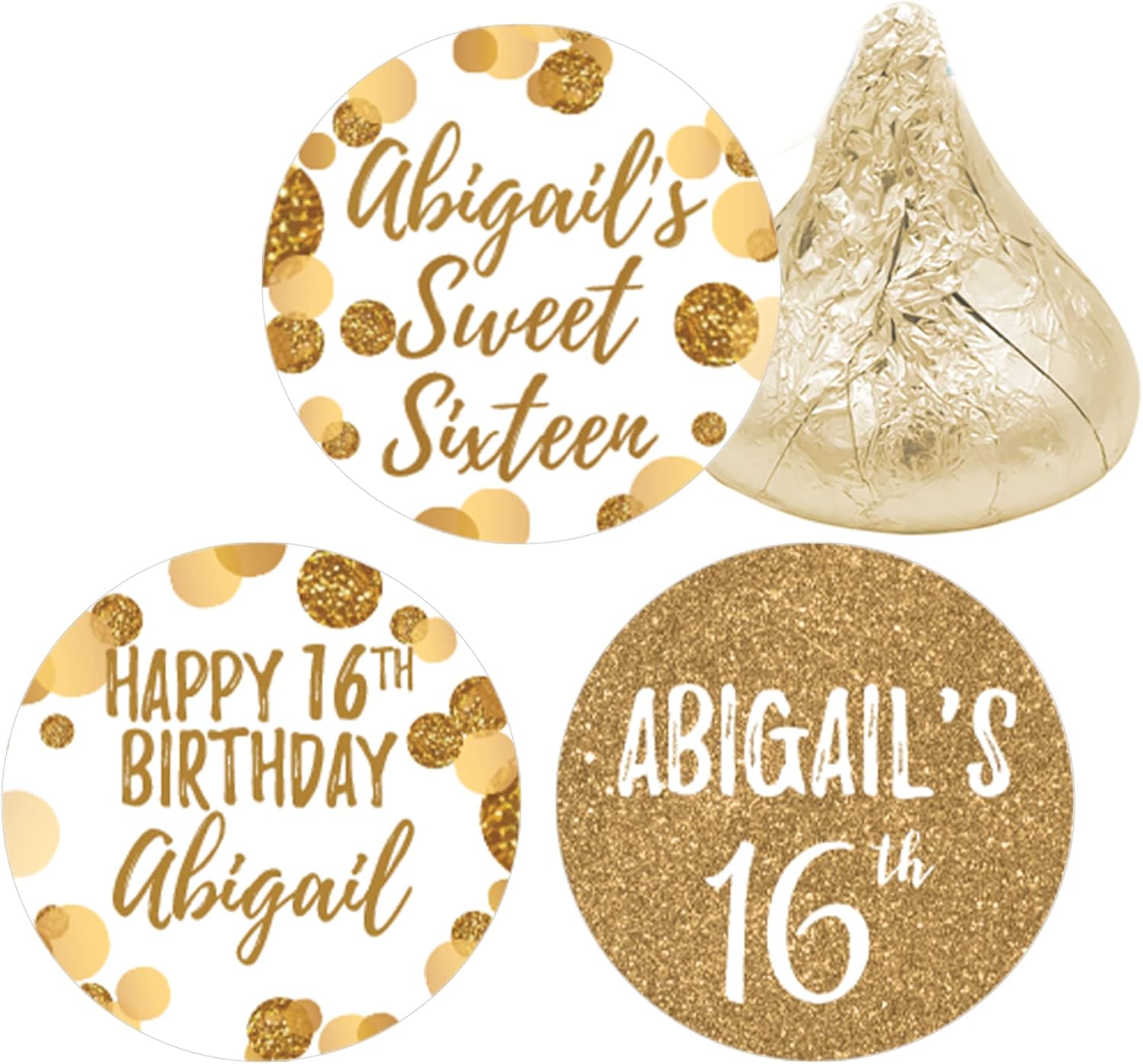 Amazon.com: Personalized White and Gold Sweet 16 Birthday Kisses Candy ...