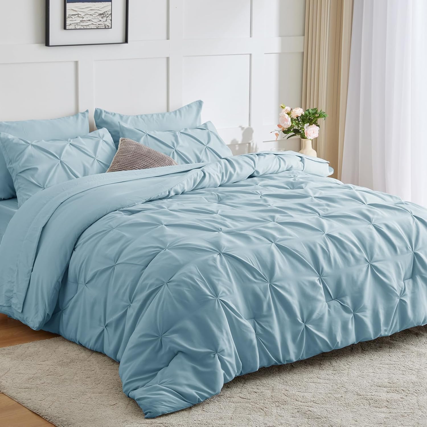 Amazon.com: CozyLux Blue Comforter Set King - 7 Pieces Bed in a Bag ...