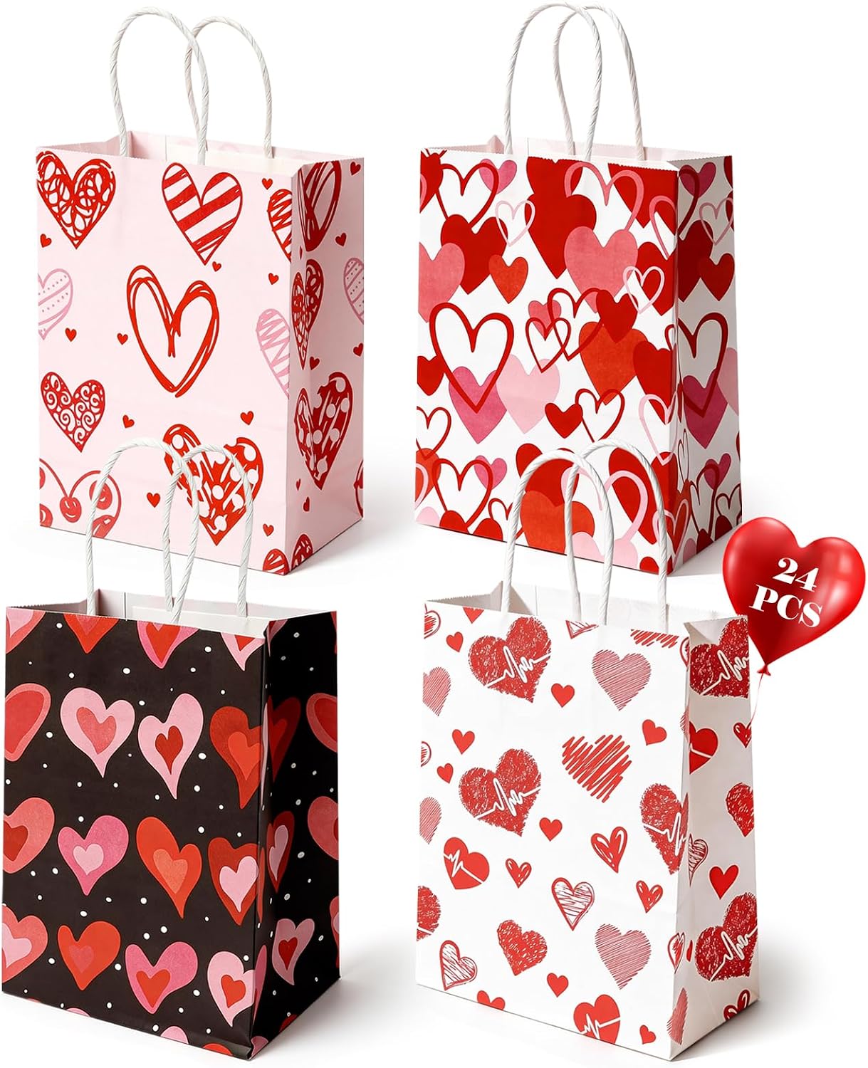 Amazon.com: Shintop 24PCS Valentine Gift Bags with Handles, Small Paper ...