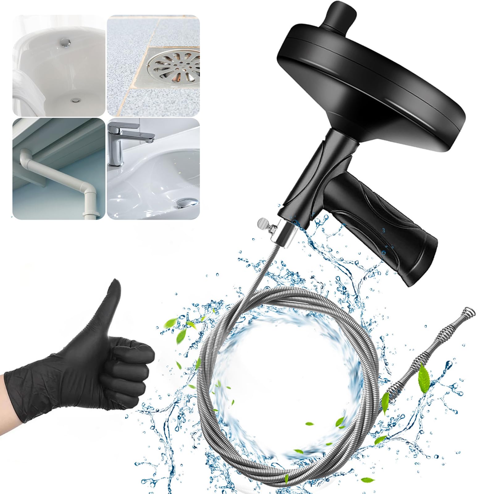 Drain Snake Auger 33 Feet, Plumbing Snake Drain Hair Clog Removal Tool ...