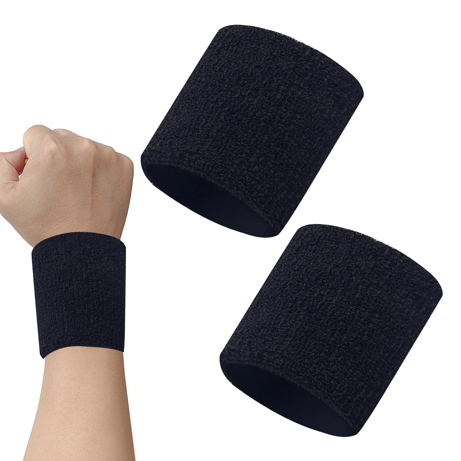 2PCS Sweat Bands Wristbands Elastic Black Arm Sweatbands Cotton Gym ...