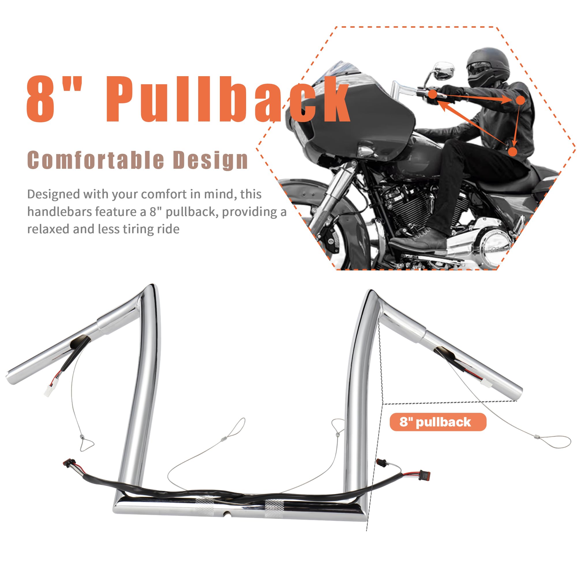 Snapklik.com : Prewired 12" Rise Ape Hangers Road Glide Handlebars For ...