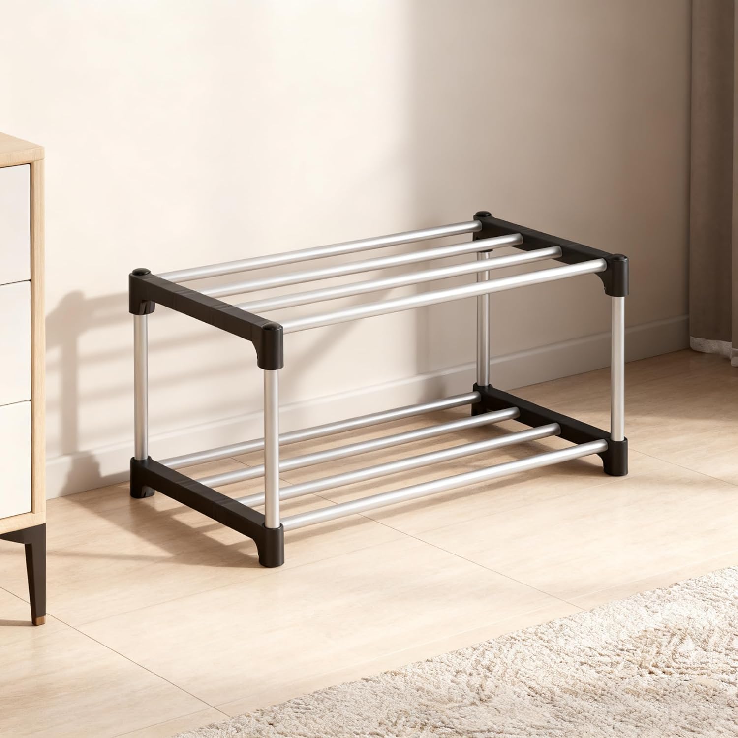 Amazon.com: 4-Pair 2 Tier Shoe Rack - Sturdy Iron Poles & Plastic ...