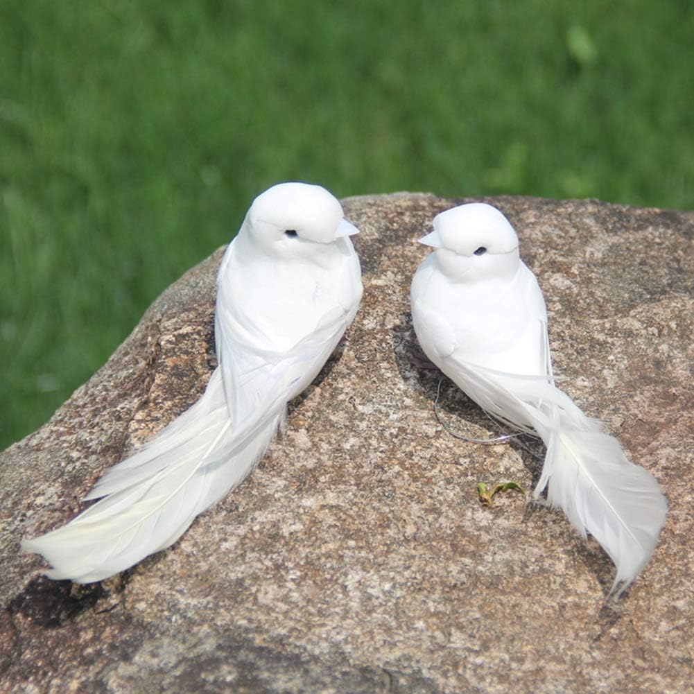 Amazon.com: LWINGFLYER 2pcs White Doves Decorative Birds Artificial ...