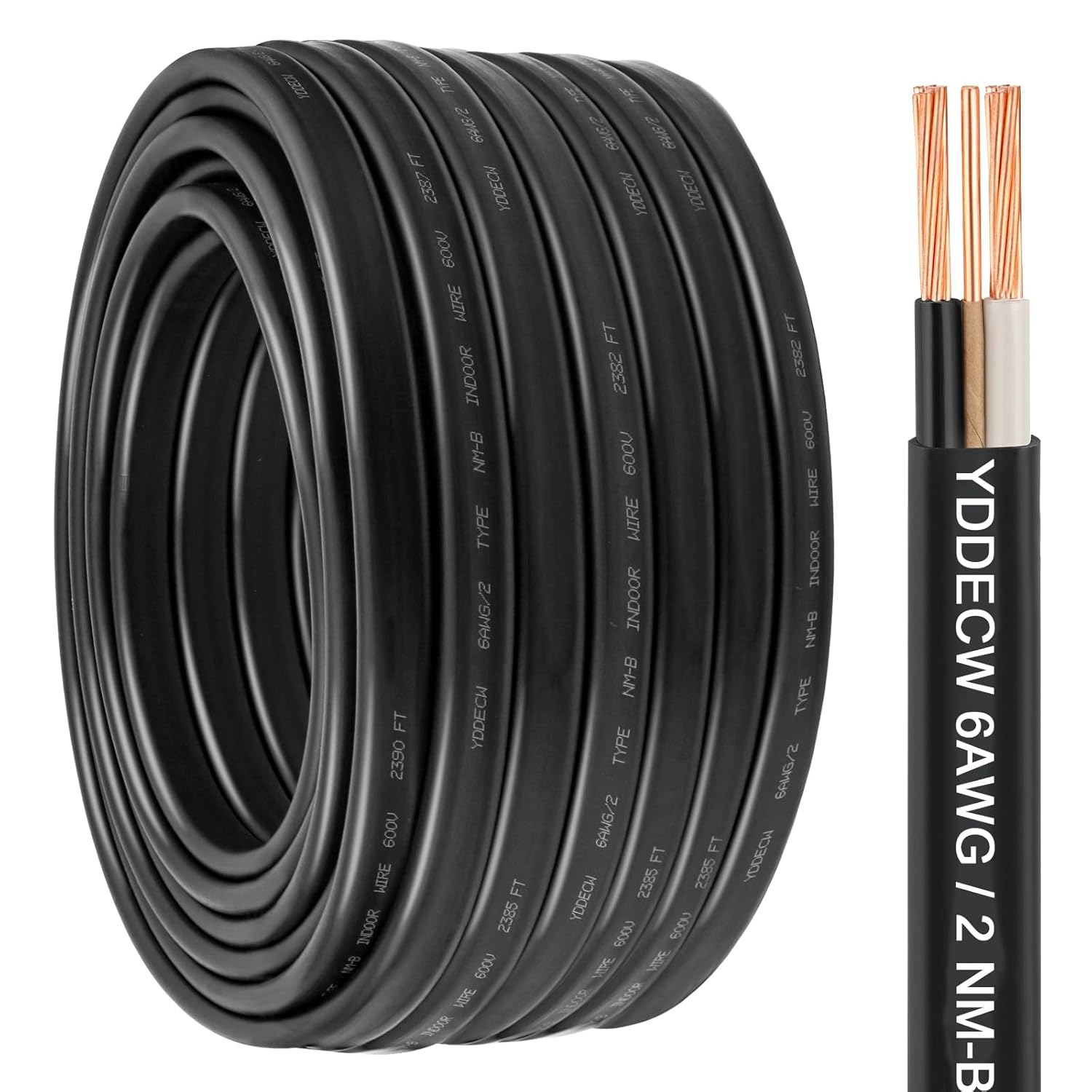 6/2 NM-B Wire with Ground - 125FT Non-Metallic Sheathed Cable 100% Pure ...