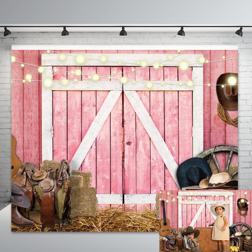 Pink Barn Backdrop 10x8ft Wild West Rustic Wooden Barn Door Photography ...