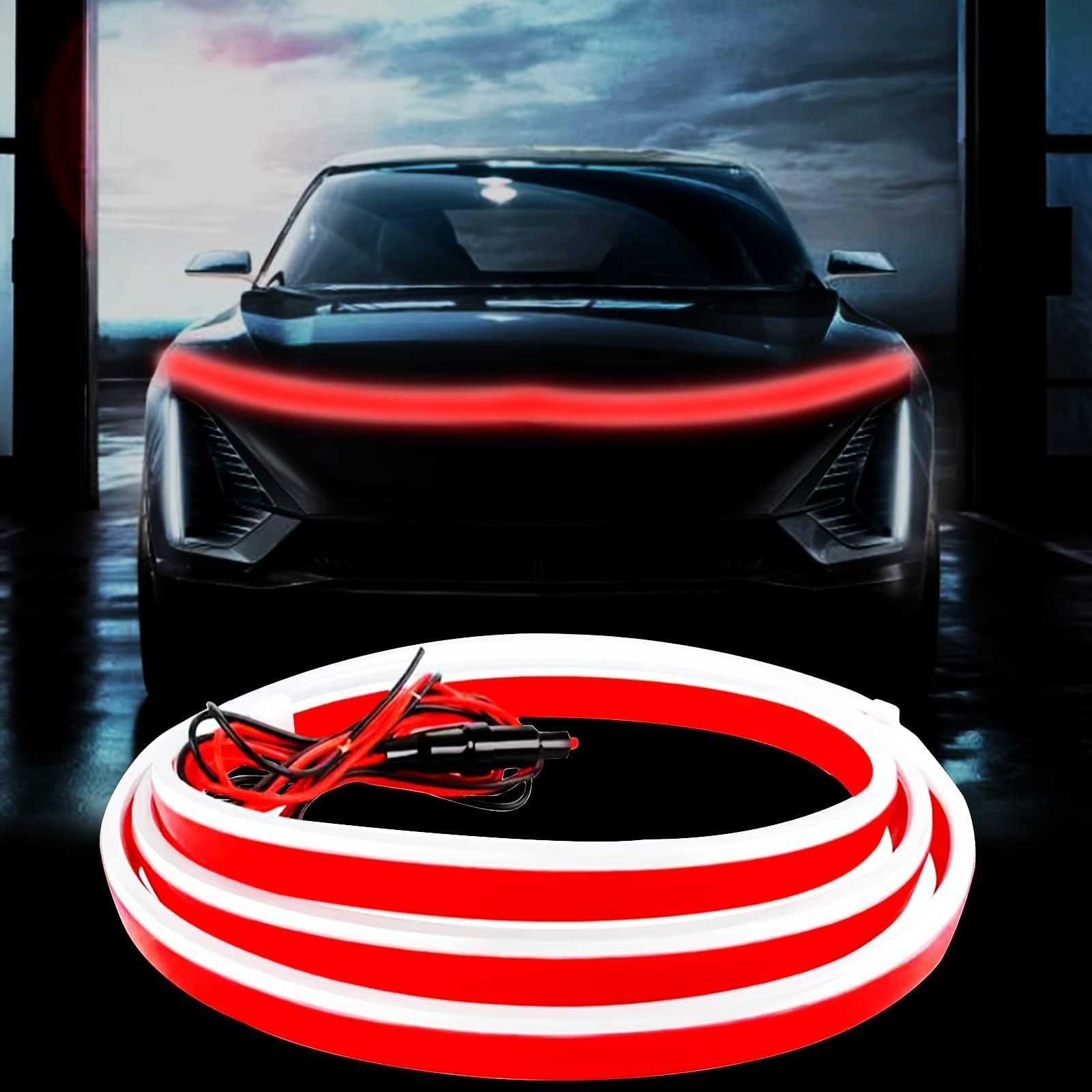 Amazon.com: Dickno 79'' Car Hood Light Strip, Flexible Dynamic Daytime ...