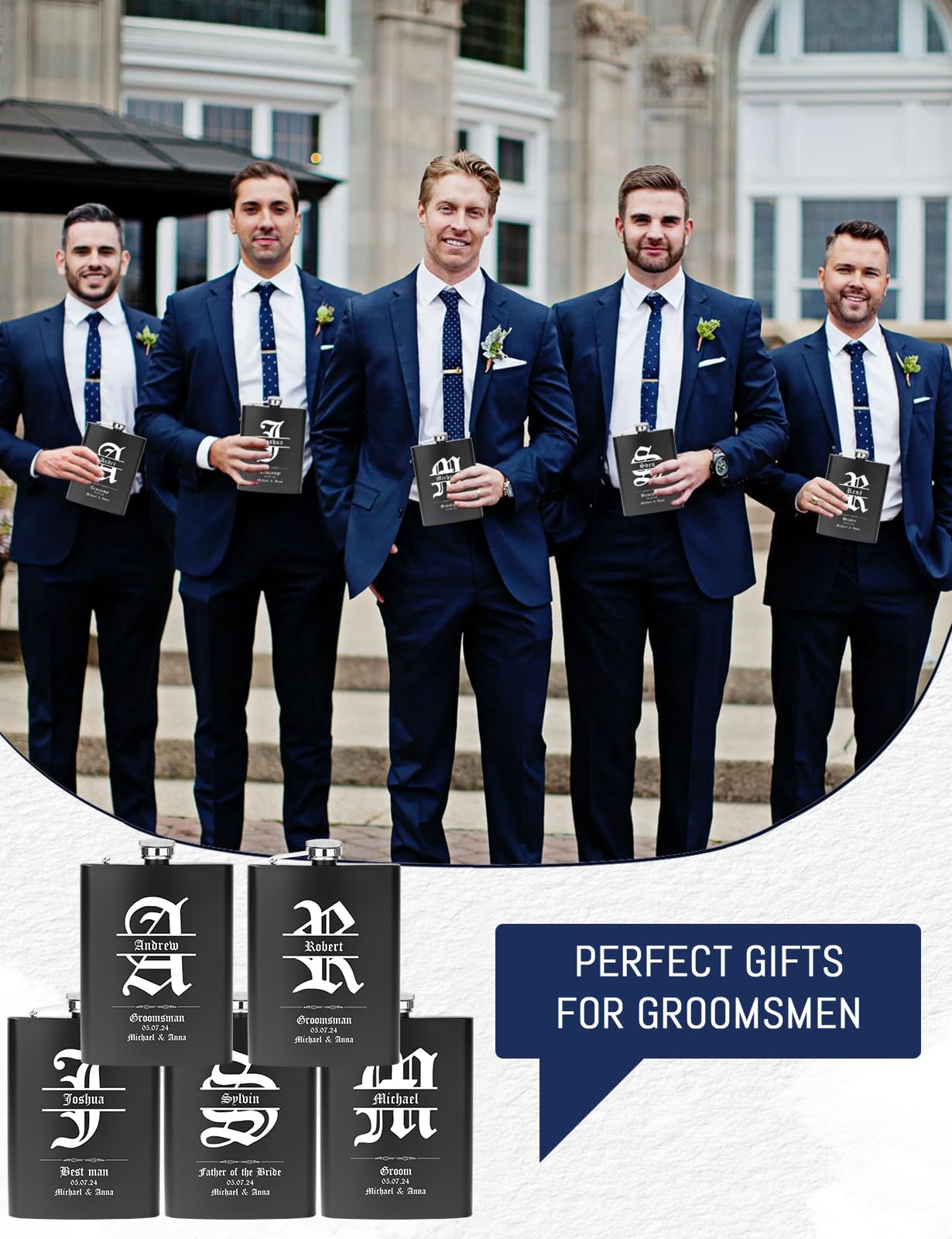 High Camp Flasks Groomsman Gift Set Personalised Hip Flask Best Man ...