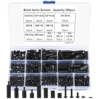 380PCS M3 Black Male Female Nylon Hex Spacer Standoff Screws Nuts Set ...