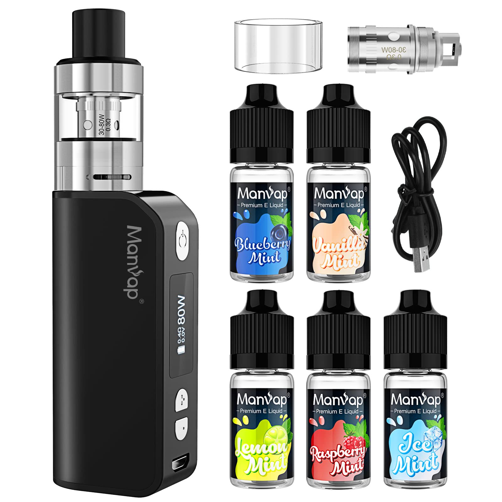 1 x RAW Customer Returns MANVAP Vape Kit Box Mod,E Cig 80W Vape Starte ...