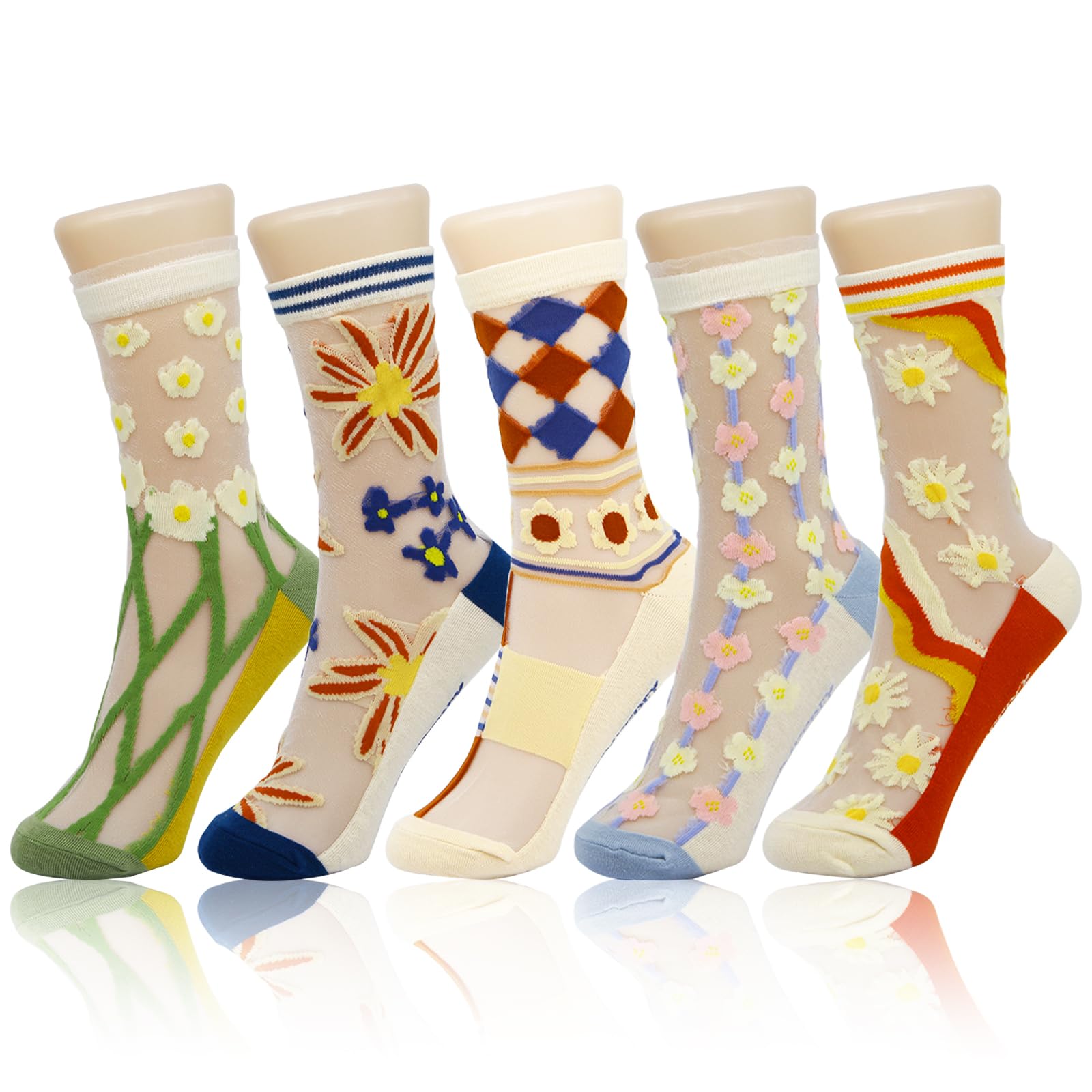 Amazon.com: woosnscly Womens Sheer Socks Summer Transparent Thin Mesh ...