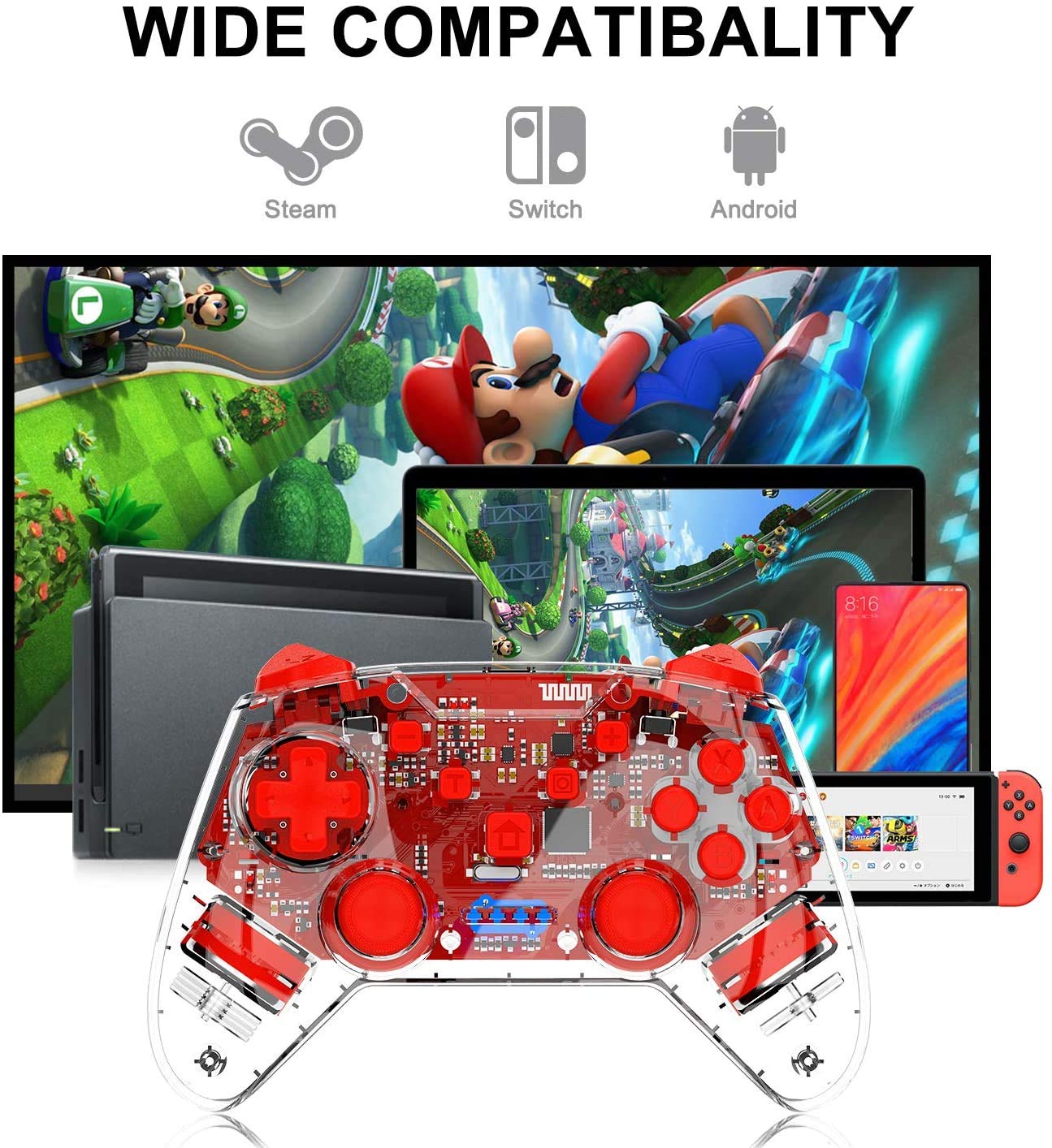 Micromini X Ninja Transparent Wireless Controller For Nintendo Switch ...