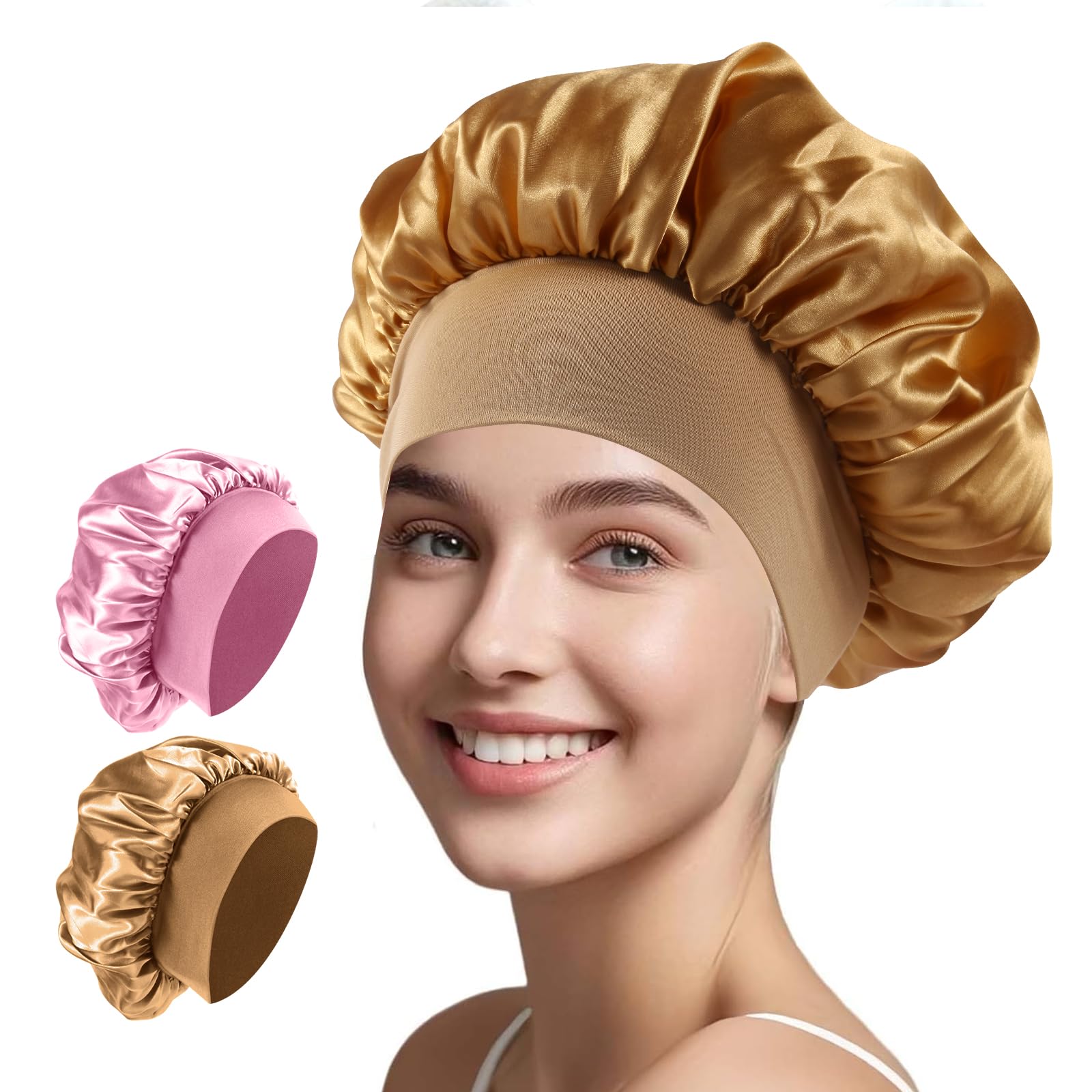 Amazon.com : kyumdle 2Pcs Silk Bonnet for Sleeping, Satin Hair Bonnets ...